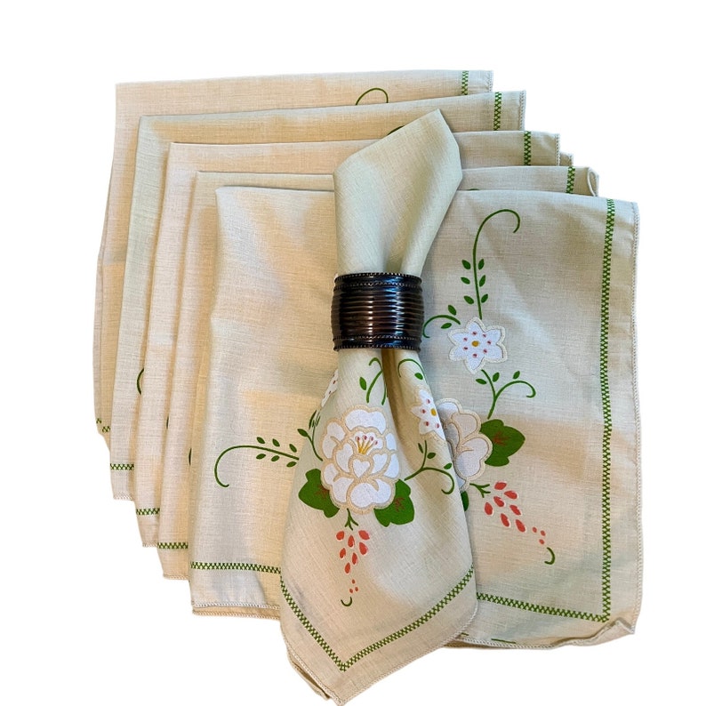 Vintage Spanish Made Formal Cloth Napkins Floral Embossed Set-6 Vintage ...