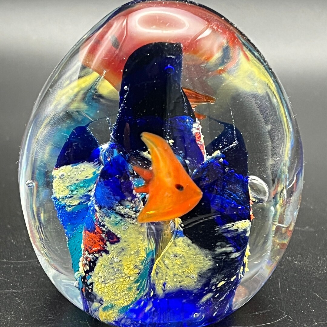 Blown Glass Art Glass Aquatic Fish Swimming Coral Reef Scene Paper ...