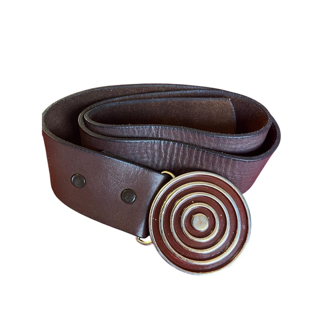 Vintage Brown Soft Leather Belt Brass Tone Metal Bulls Eye Target ...