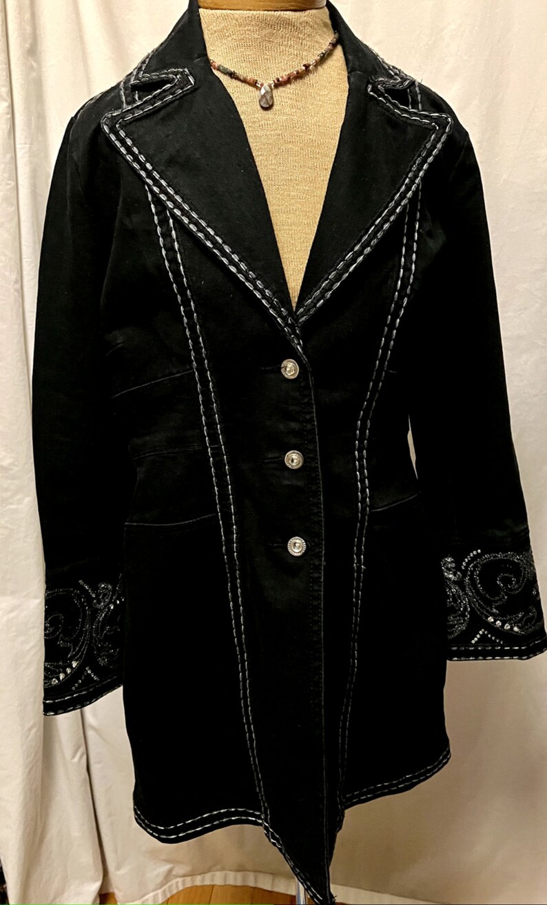 Midnight Velvet Womens Black Denim Embroidered Rhinestone Western Style ...