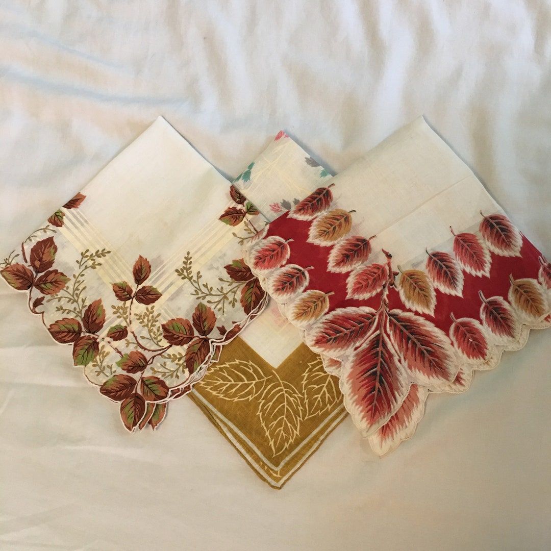 Vintage Fall Theme Colors Set 3 Handkerchiefs, 50s Handkerchiefs ...