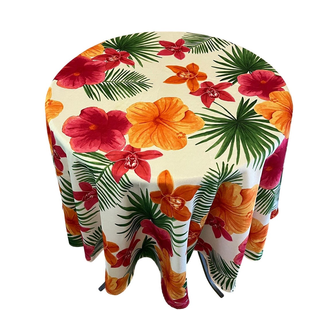 Sonoma Outdoors 72" Round Tablecloth Tropical Hawaiian Floral Print ...