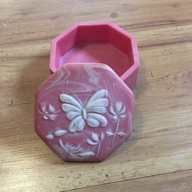 Vintage incolay Pink Storage Box Bynemith, Octagon Shape Stone Style ...