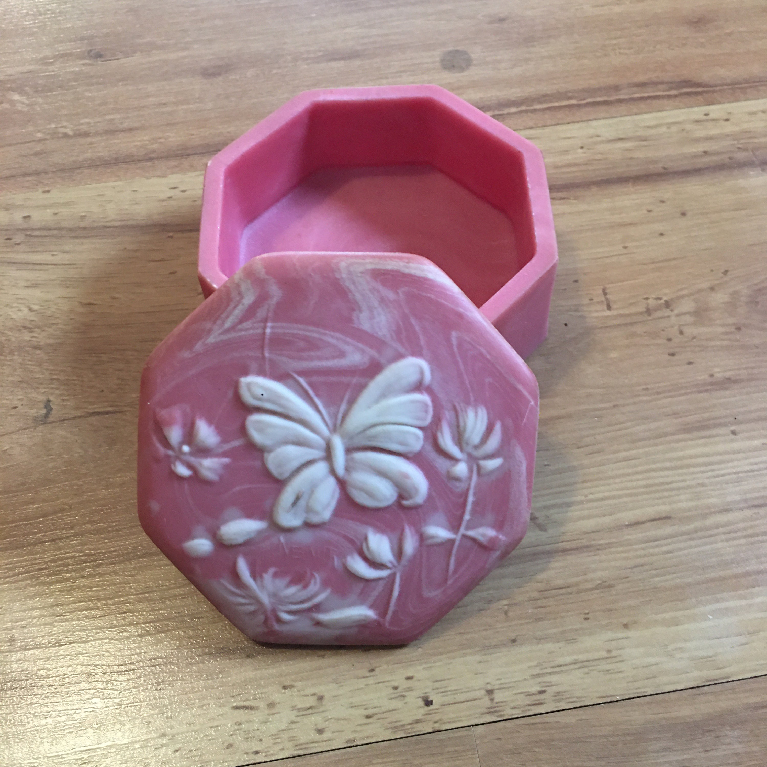Vintage "incolay" Pink Storage Box By"nemith", Octagon Shape Stone ...