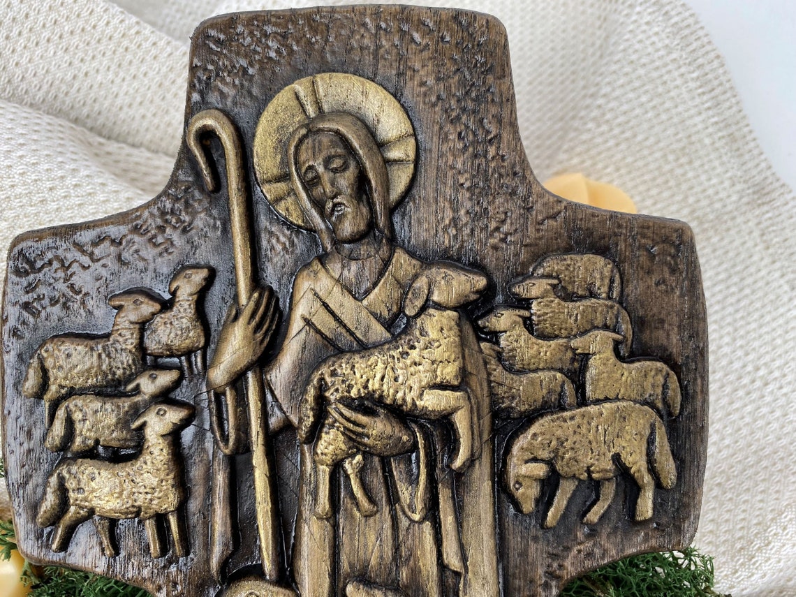 Jesus Crucifix Jesus the Good Shepherd Cross in Oak Wood - Etsy