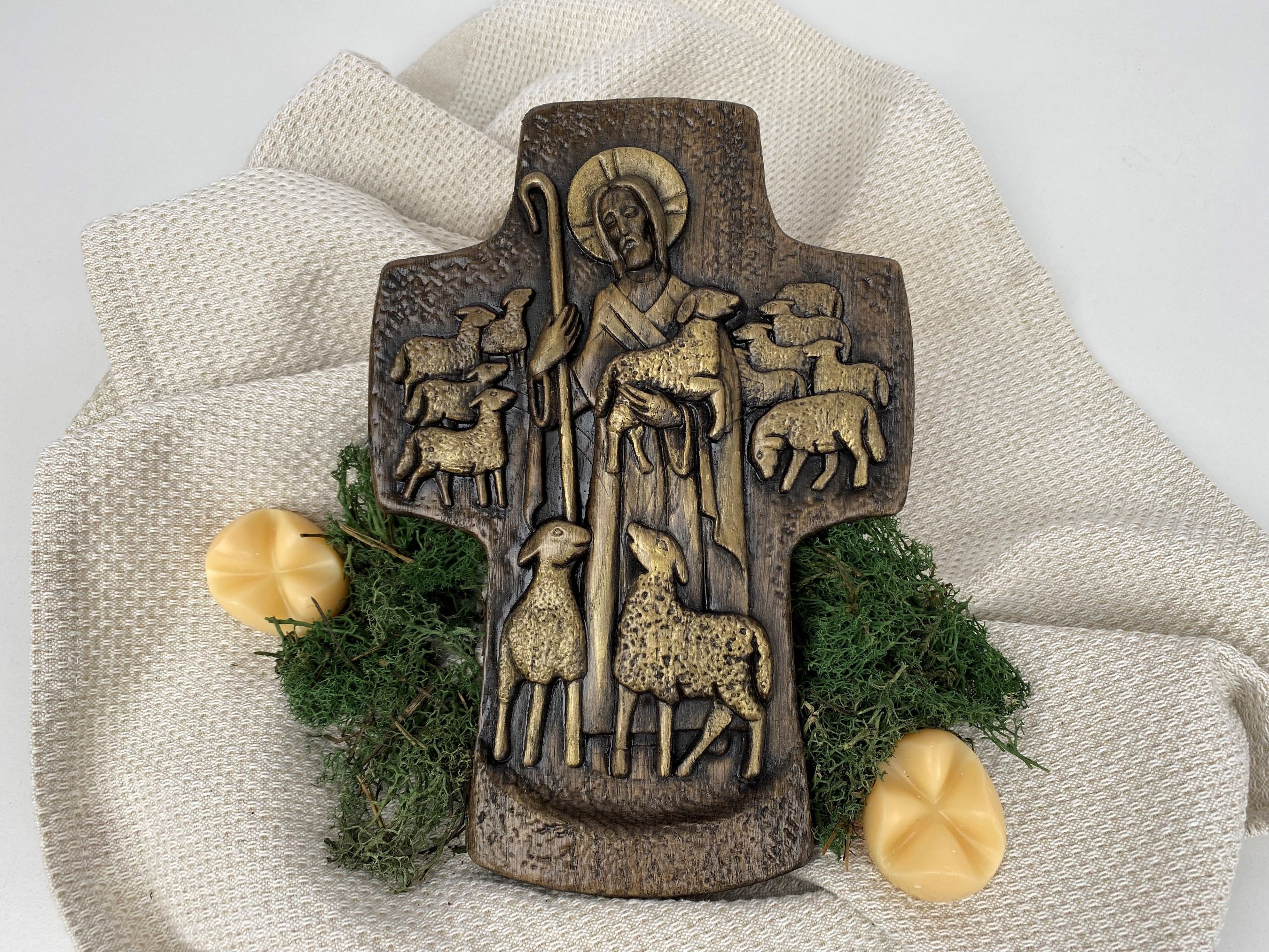 Jesus Crucifix Jesus the Good Shepherd Cross in Oak Wood - Etsy