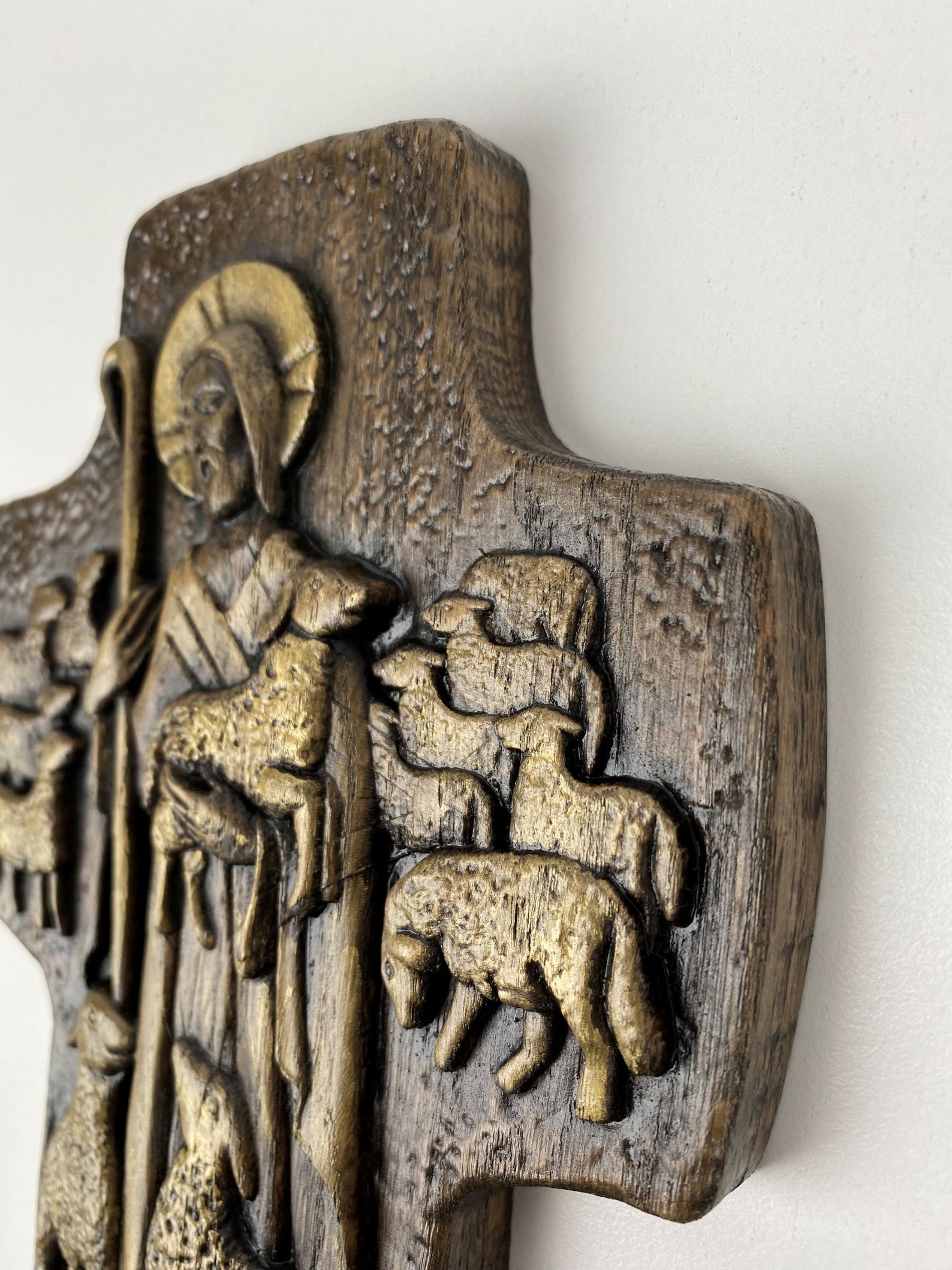 Jesus Crucifix Jesus the Good Shepherd Cross in Oak Wood - Etsy