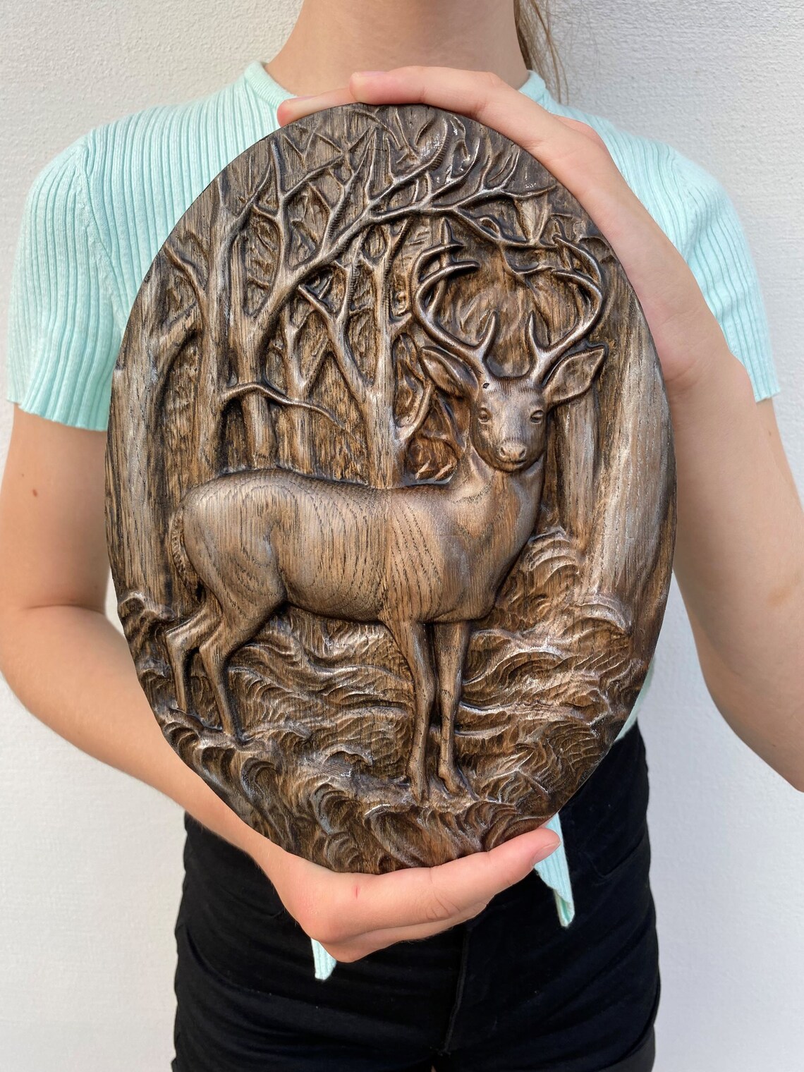 Wood Deer Wood Carving 3D Carved Wood Wall Art Wildlife - Etsy