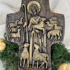 Jesus Crucifix Jesus the Good Shepherd Cross in Oak Wood - Etsy