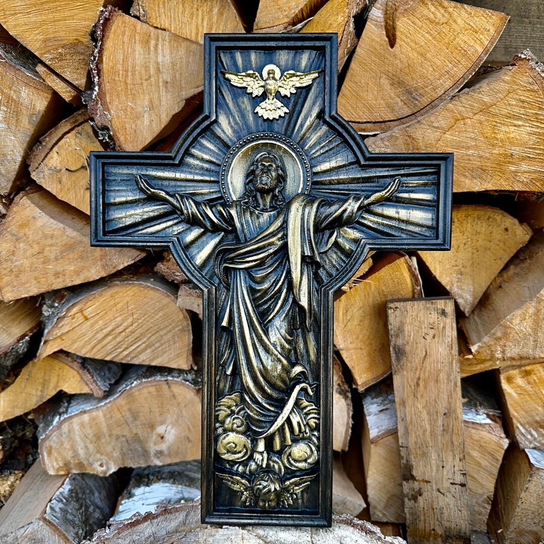 Our Lord Jesus Resurrection, Wall Cross, Wooden Crucifix, Religious ...