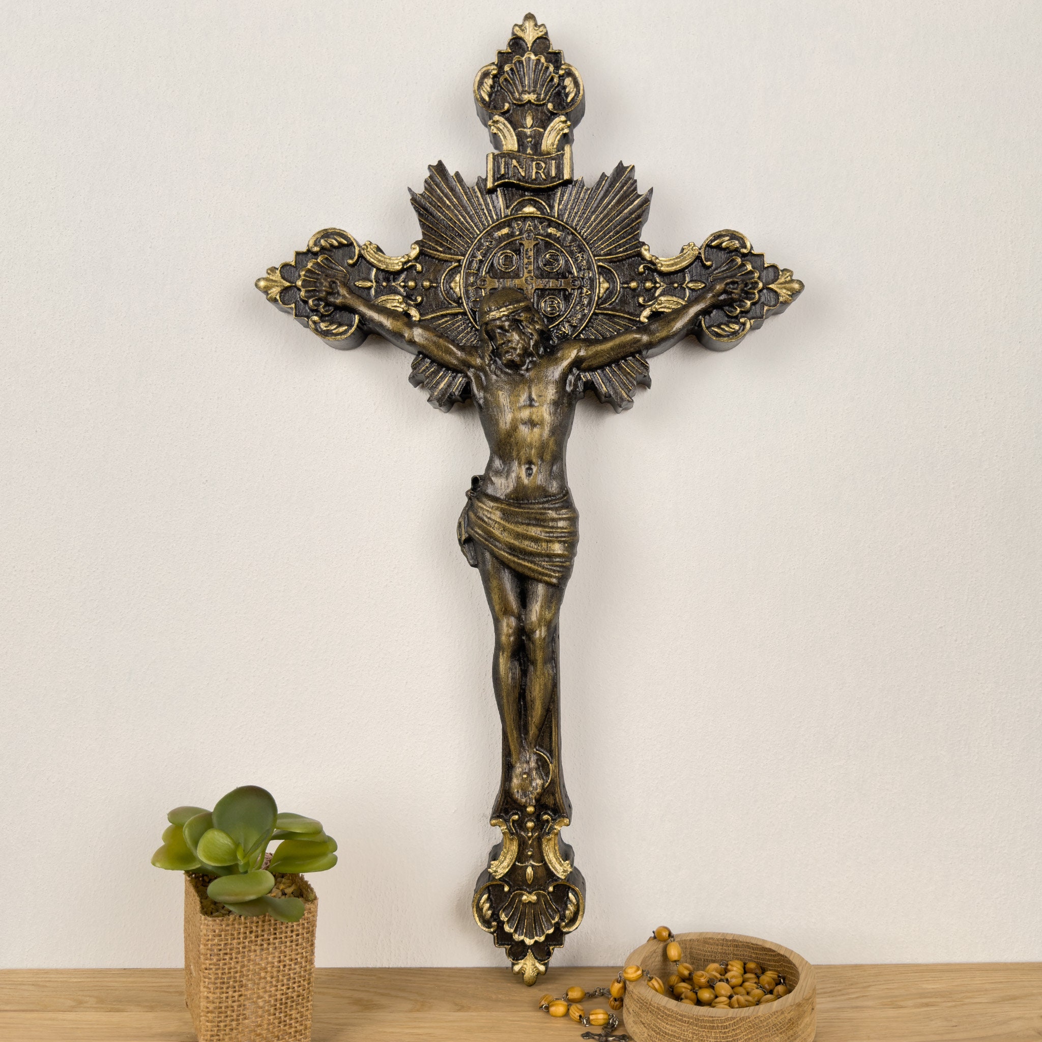 Catholic Cross, St. Benedict Crucifix, Wood Cross, Religious Gift, Wall ...