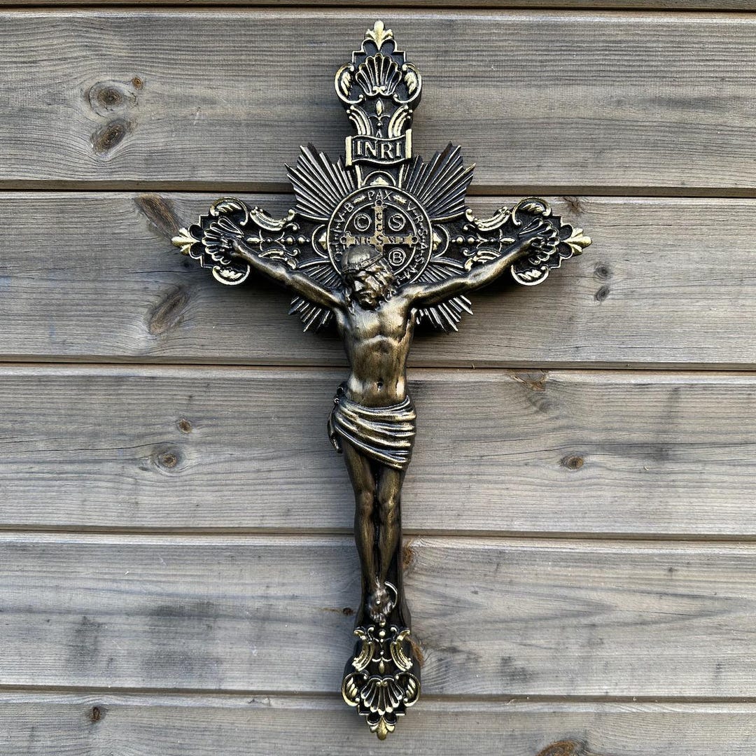 Catholic Cross, St. Benedict Crucifix, Wood Cross, Religious Gift, Wall ...