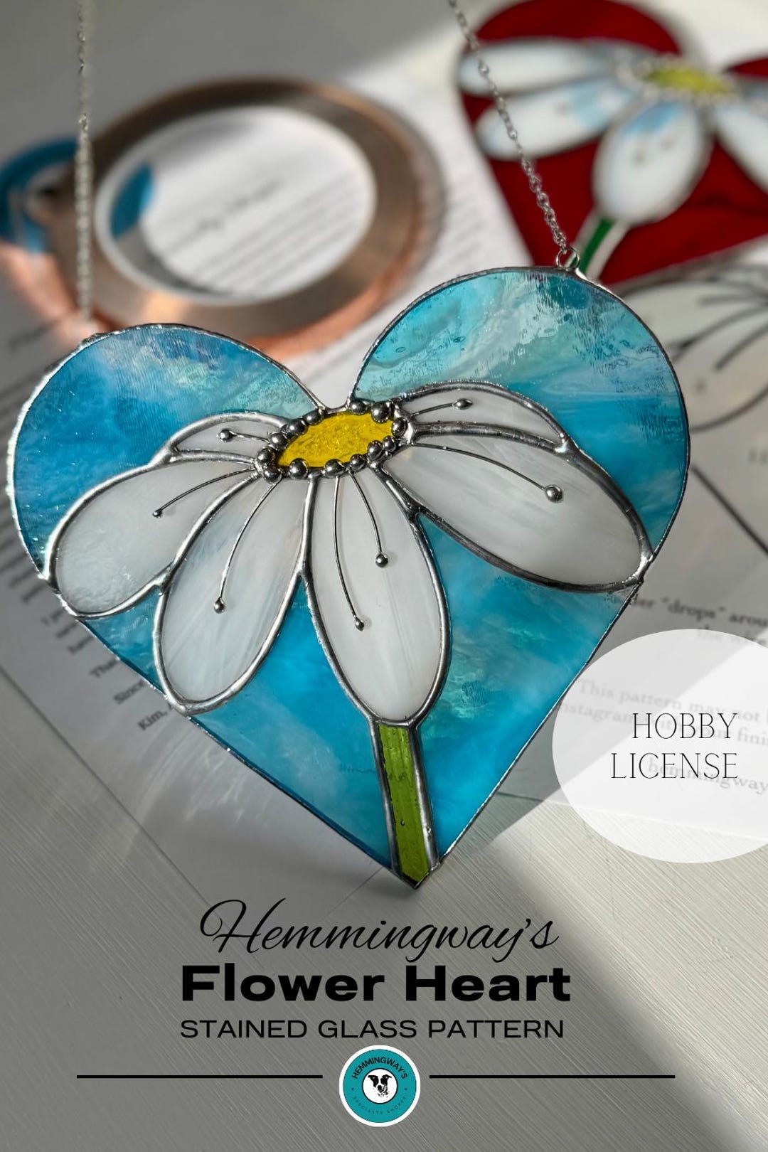 Pattern, Stained Glass Flower Heart Suncatcher Pattern, Stained Glass ...