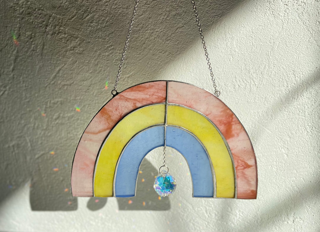 Stained Glass Rainbow Suncatcher With Genuine Crystal AB - Etsy
