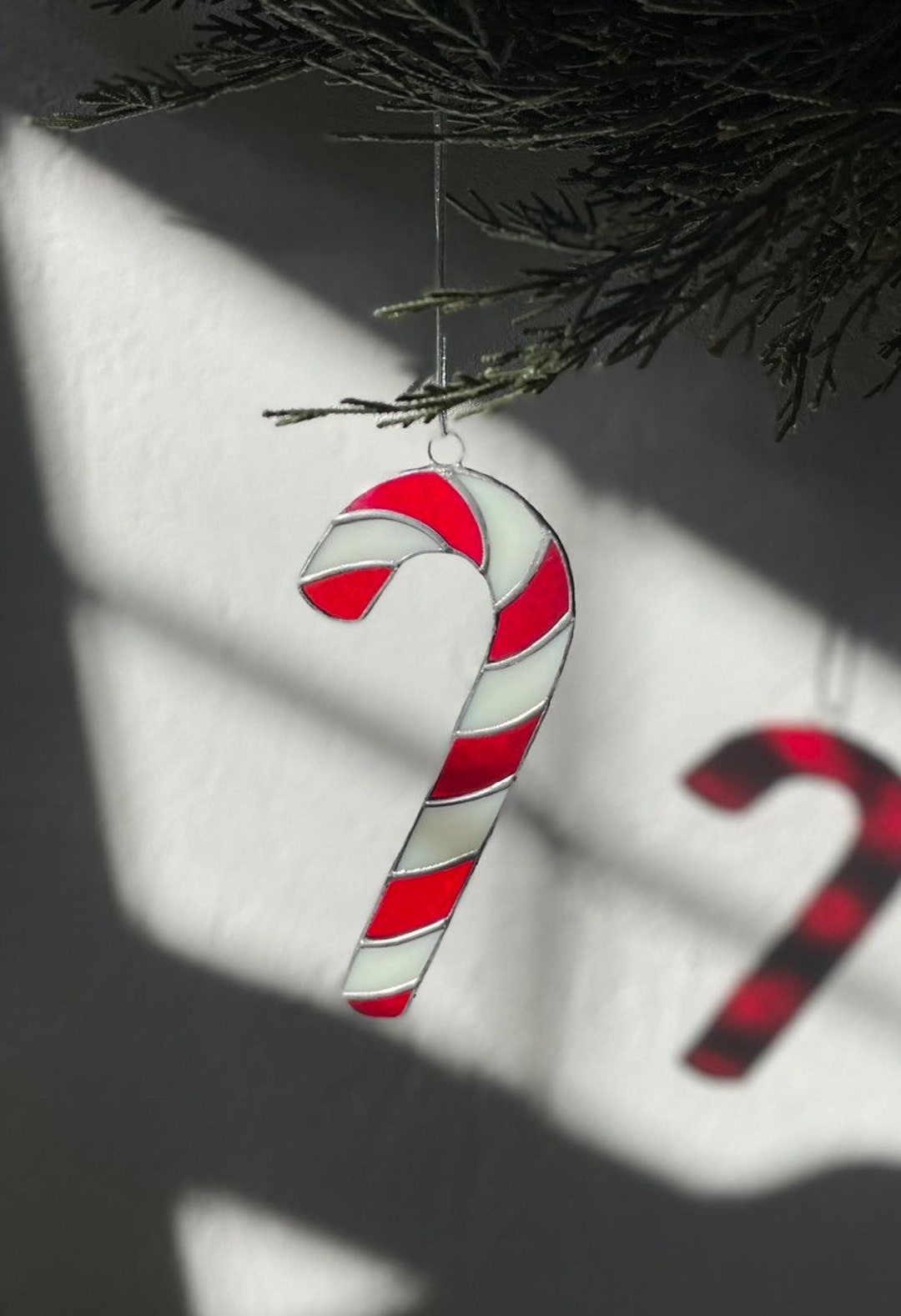 Candy Cane Ornament, Stained Glass Candy Cane, Stained Glass Christmas ...