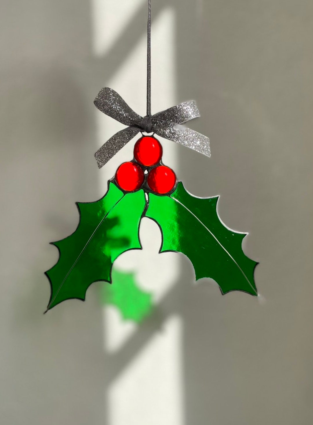 Stained Glass Holly Berry Suncatcher Stained Glass Christmas Holly