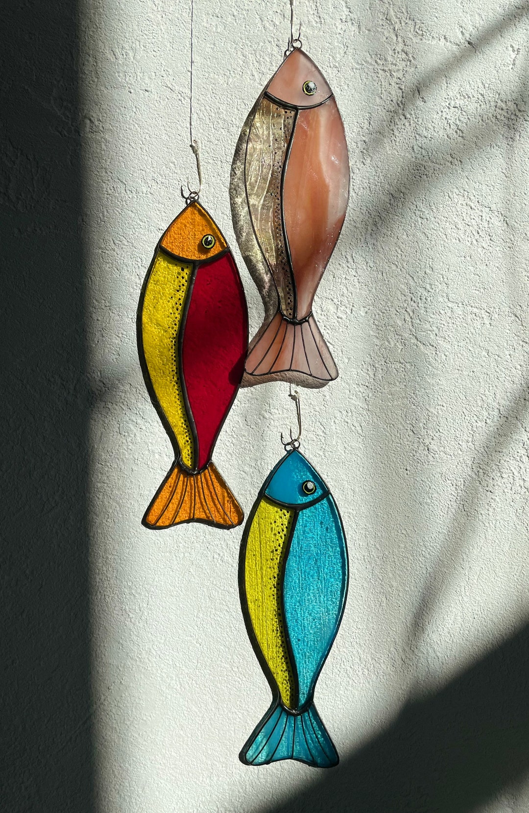 Stained Glass Fish on a Hook Suncatcher – Nautical Fishing Window Decor ...