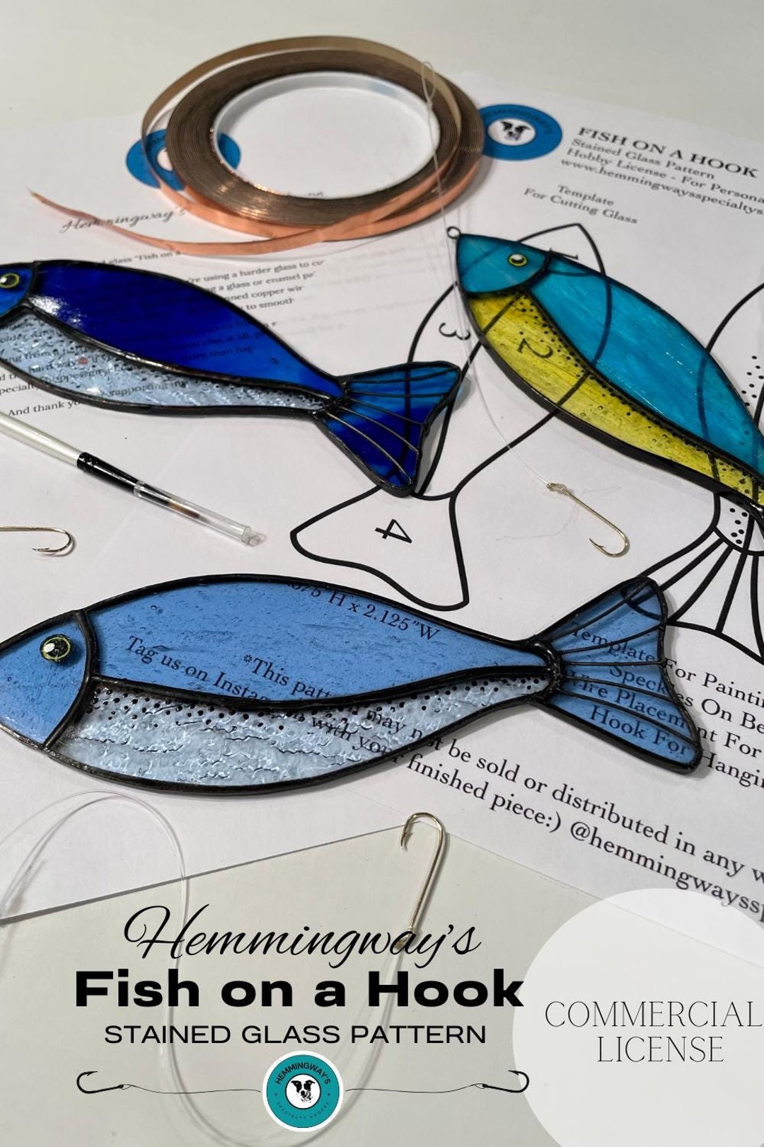 Pattern, Stained Glass Fish on A Hook Suncatcher Pattern, Stained Glass ...