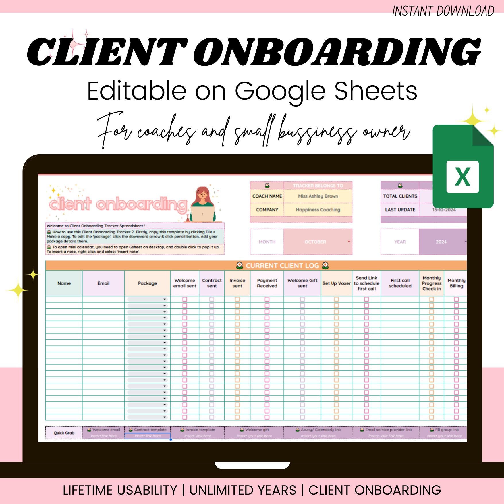 Client Onboarding Tracker Spreadsheet for Coaches, Client Tracker ...
