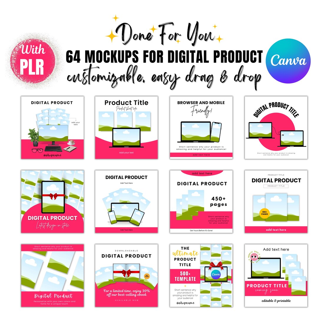 64 Mockup Canva Editable Templates Bundle With PLR, Etsy Mockup Planner ...