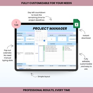 Project Manager Spreadsheet Template Task Tracker and Planner Editable ...