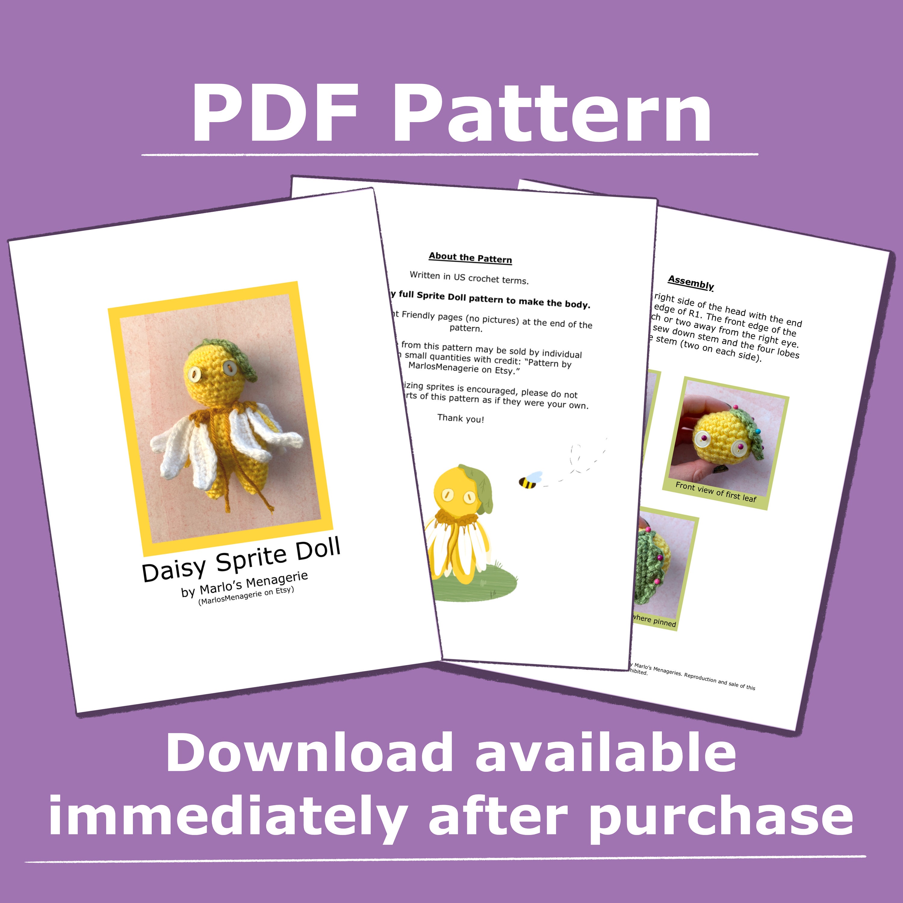 Daisy Sprite PDF Pattern Low Sew Crochet Doll Pattern - Etsy