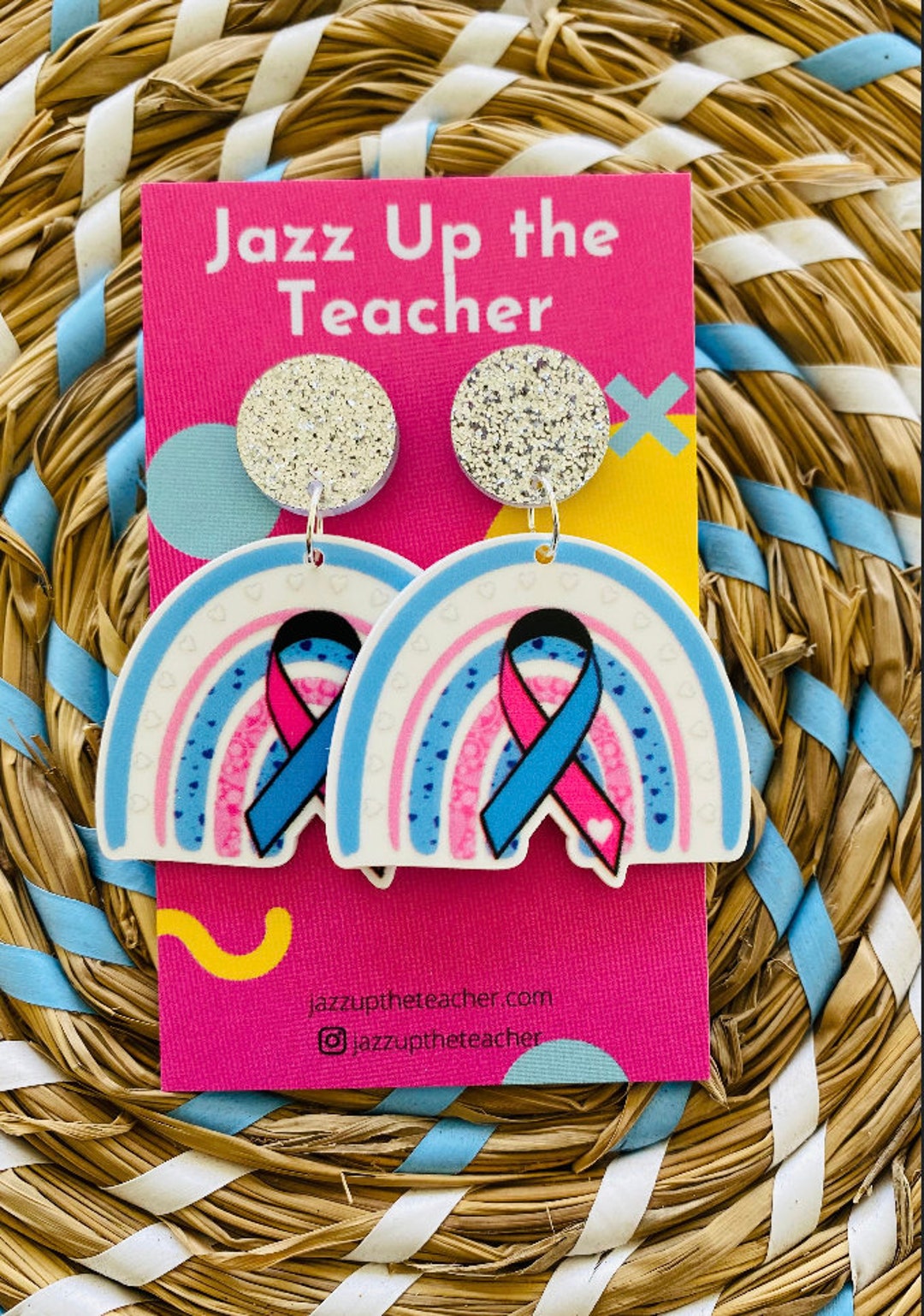 Breast Cancer Blue & Pink Rainbow / Ribbon Dangles - Etsy