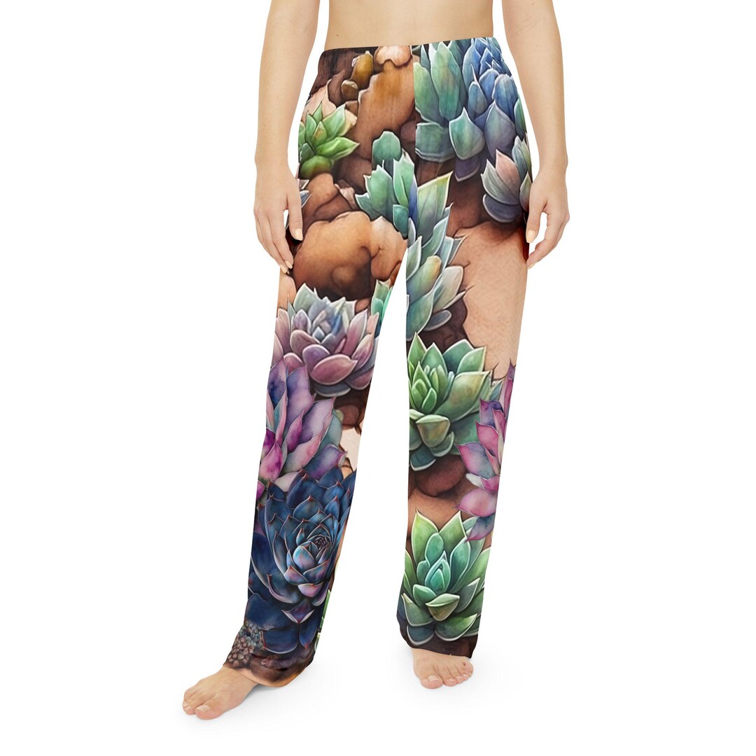 Succulent Pajama Pants, Cactus Lounge Wear, Botanical Sleepwear, Green ...
