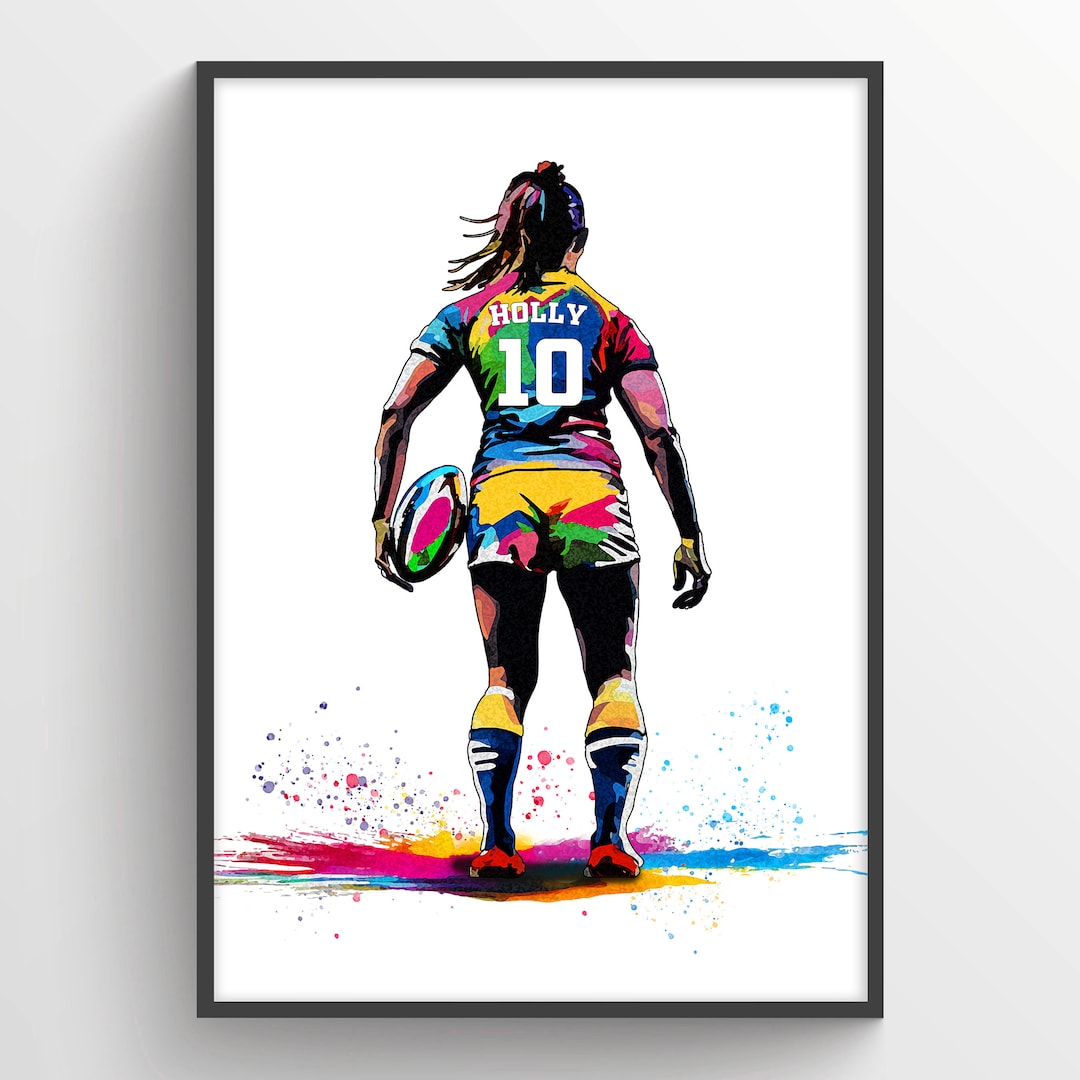 Personalised Girls Rugby Art Print Female Rugby Player Rugby Gifts for ...