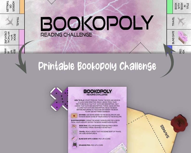 Custom Bookopoly Reading Challenge: Printable Board Game (digital ...