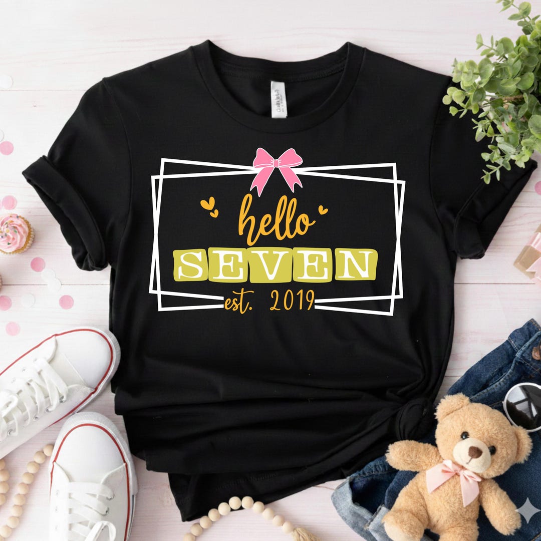 Hello Seven Digital Download, 7th Birthday PNG, Coquette Bow Birthday ...