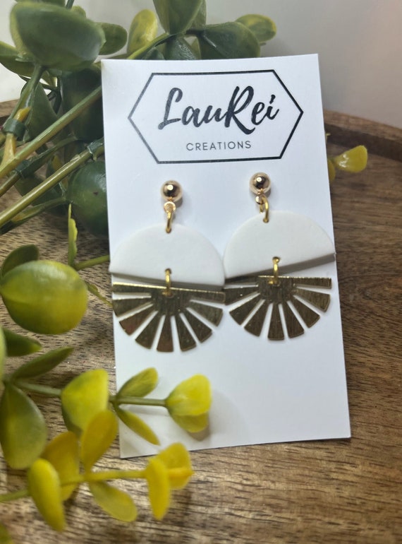 White fan earrings store