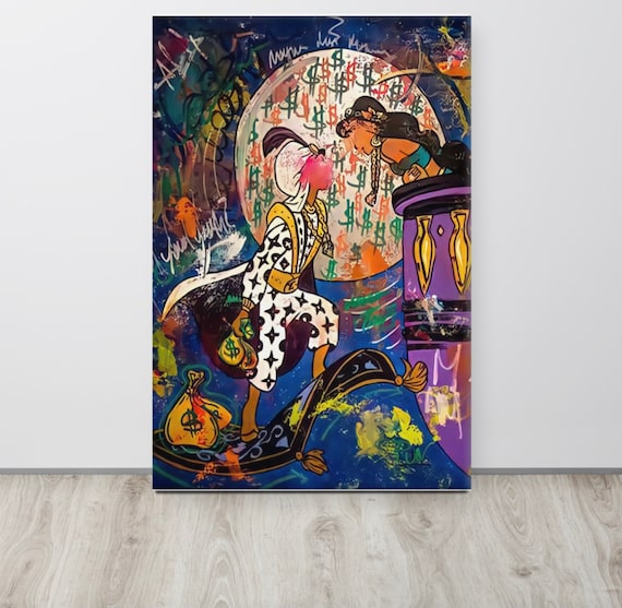 Princess Jasmine and Aladdin Graffiti Art Canvas - Etsy