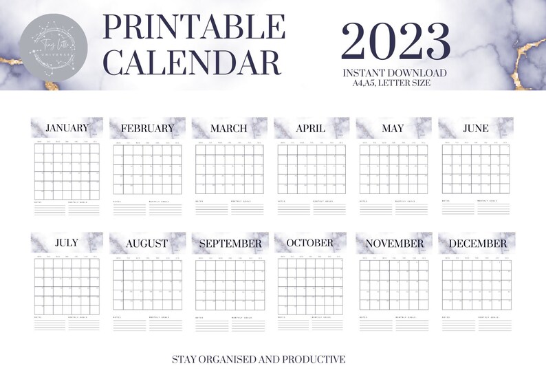 Printable Calendar 2023 Monthly Planner 2023 Minimalist A4, Letter, A5 ...