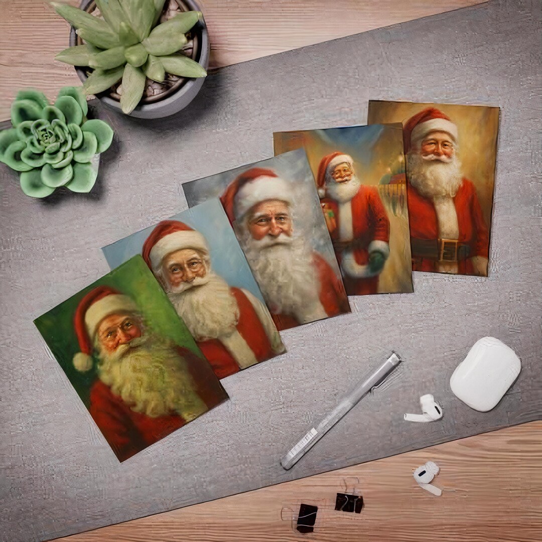 Santa Christmas Cards: Vintage Father Christmas Art, Set of 5 - Etsy