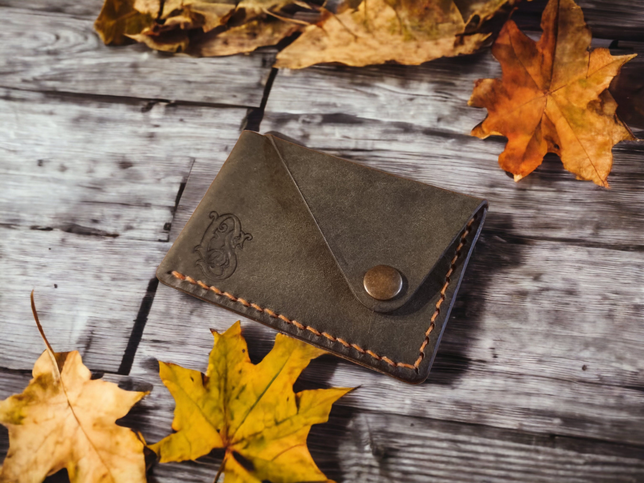 Leather Card Holder Snap Button Custom Made Wallet Gift for Friend Handmade Cardholder - Etsy