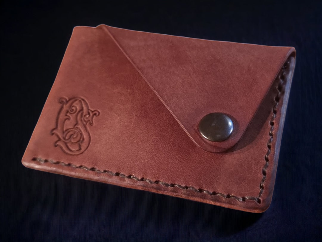 Leather Card Holder Snap Button Custom Made Wallet Gift for Friend Handmade Cardholder - Etsy