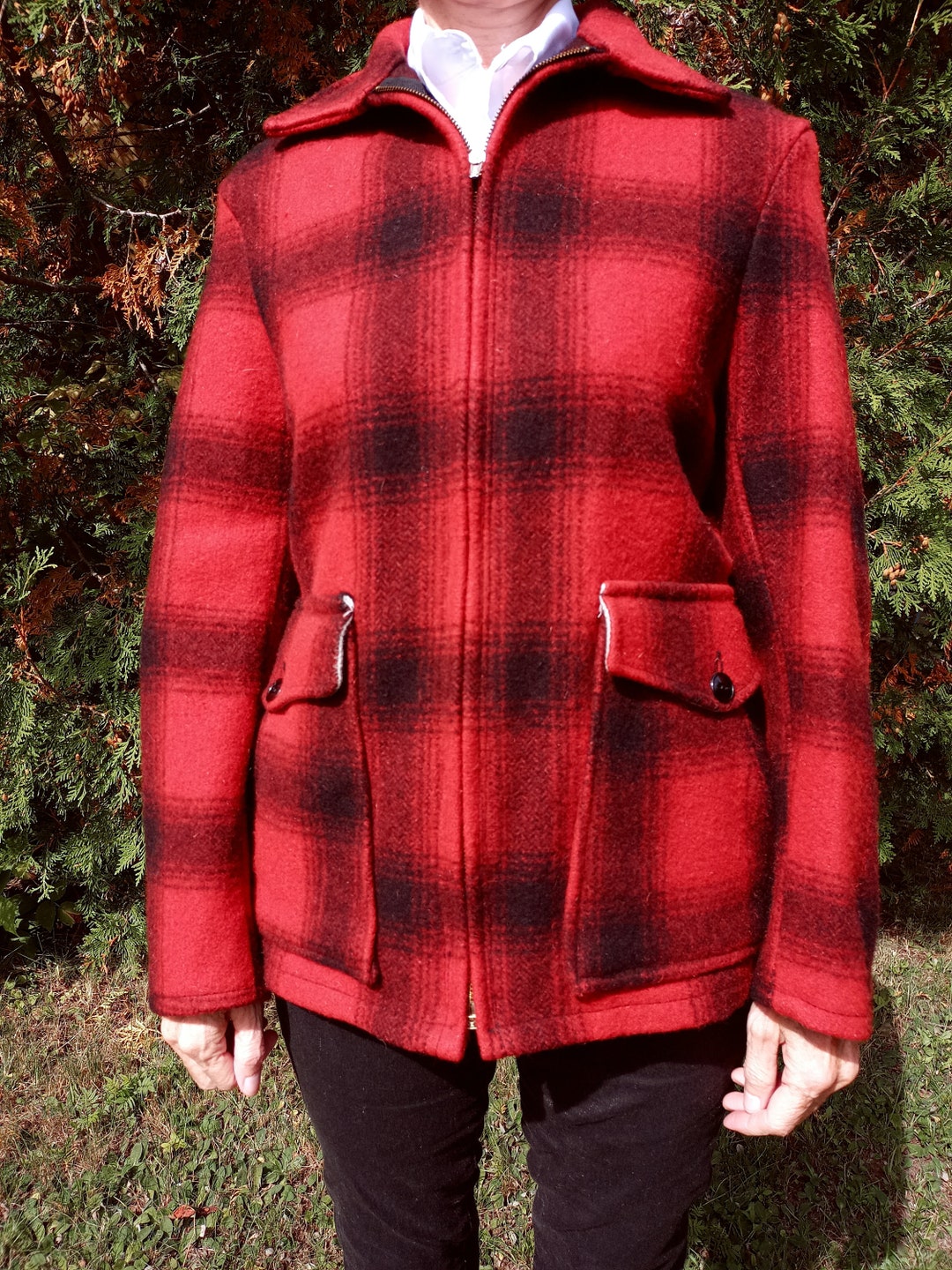 Vintage Wool Shirt Jacket Red Checks Hunting Small Woman Plaid Wool - Etsy