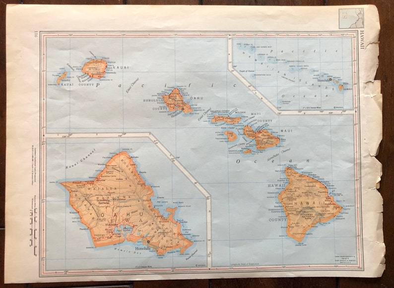 Maps of Hawaiian Islands & Wyoming Rand Mcnally Cosmo Series C1940 - Etsy