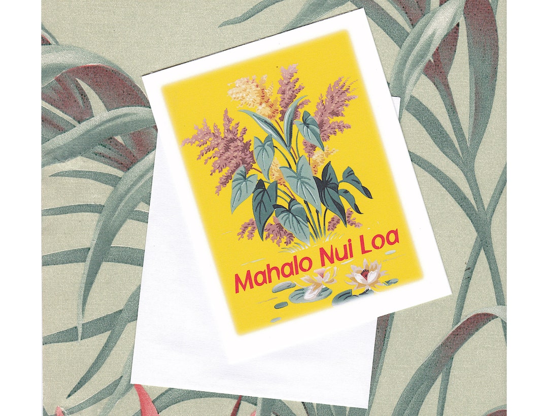 Mahalo Nui Loa Thank You Card: Vintage Hawaiian Floral - Etsy