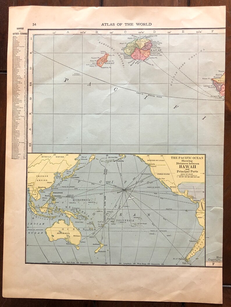Map of Hawaiian Islands Pacific North America C S Hammond 1907 - Etsy