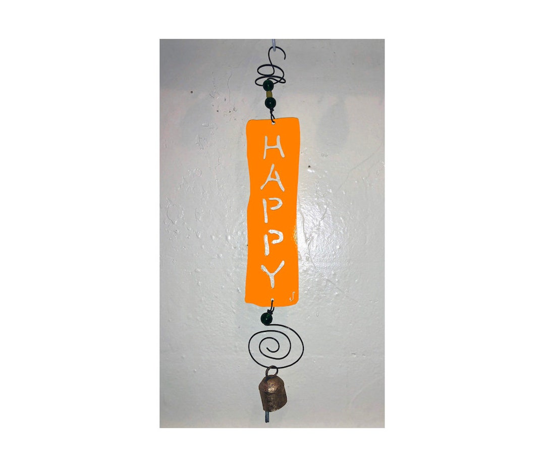 HAPPY! Affirmation Word Wind Chime Hanging Bell Ornament Handmade by ...