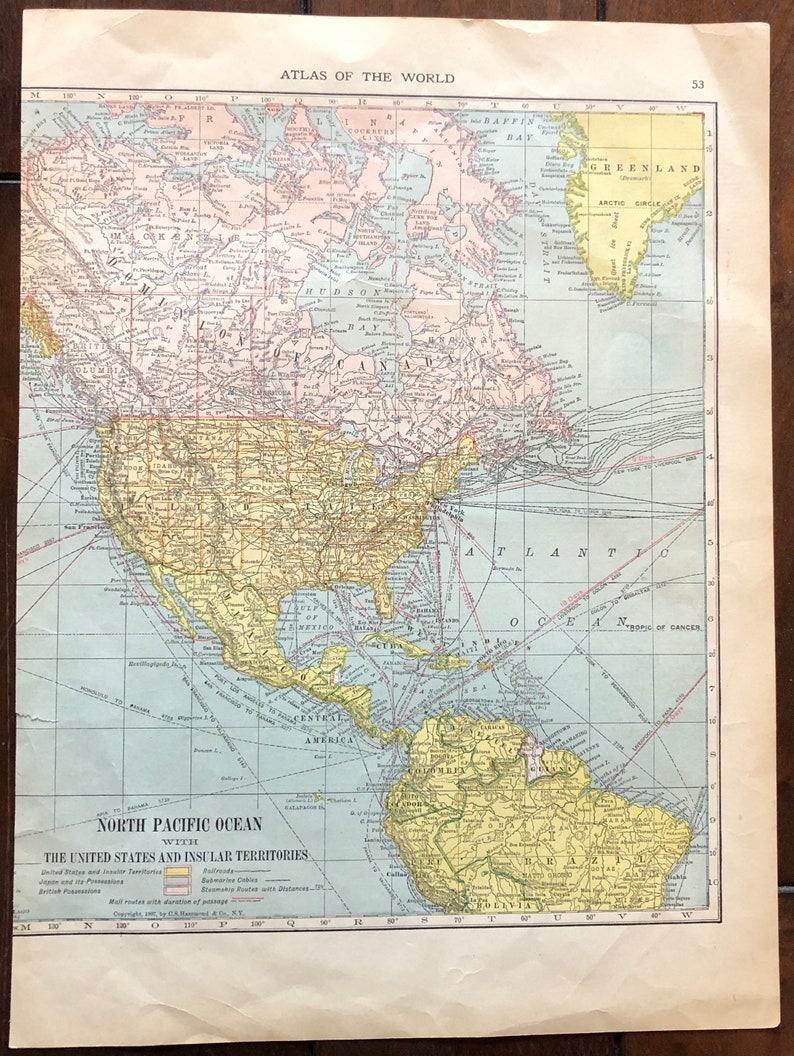 Map of Hawaiian Islands Pacific North America C S Hammond 1907 - Etsy