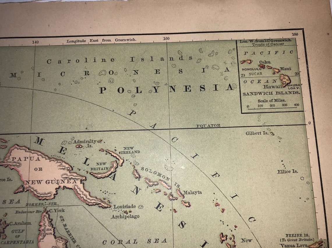 Antique Polynesian Map 1875 Physical Polynesia Australia - Etsy