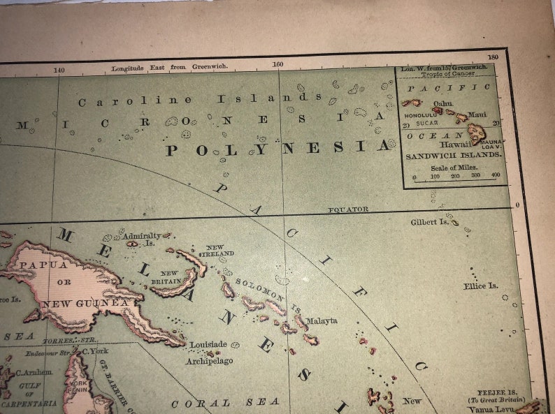 Antique Polynesian Map 1875 Physical Polynesia Australia Hawaii Harper ...