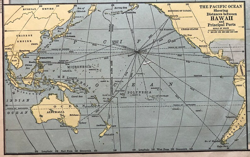 Map of Hawaiian Islands Pacific North America C S Hammond 1907 - Etsy