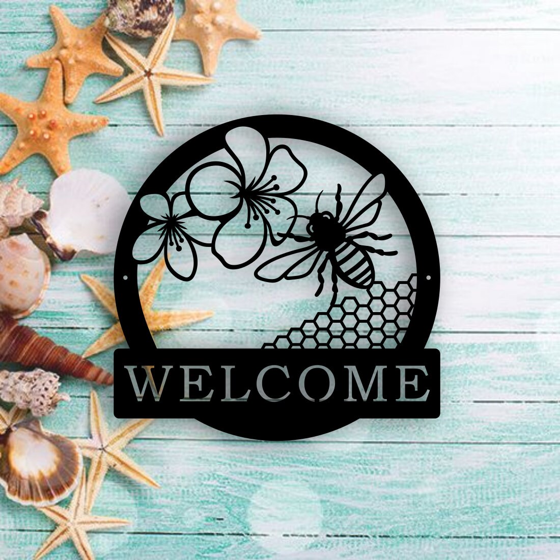 Metal Honey Bee Welcome Sign, Front Door Sign, Outdoor Metal Art ...
