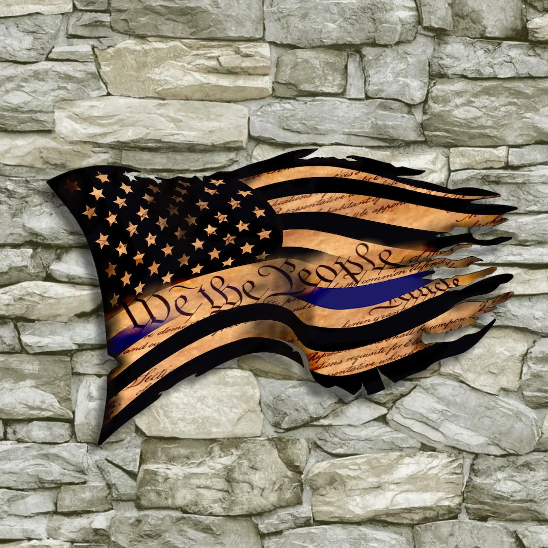 Personalized Tattered American Flag, Thin Blue Line, Officer Memorial ...