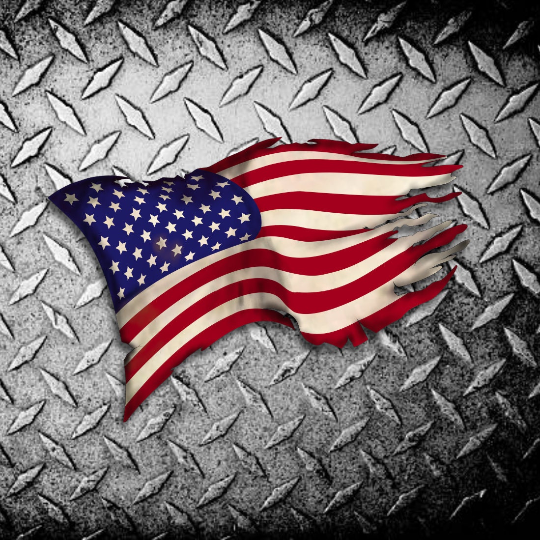 American Waving Flag, Tattered Metal Flag, Man Cave Flag Décor ...