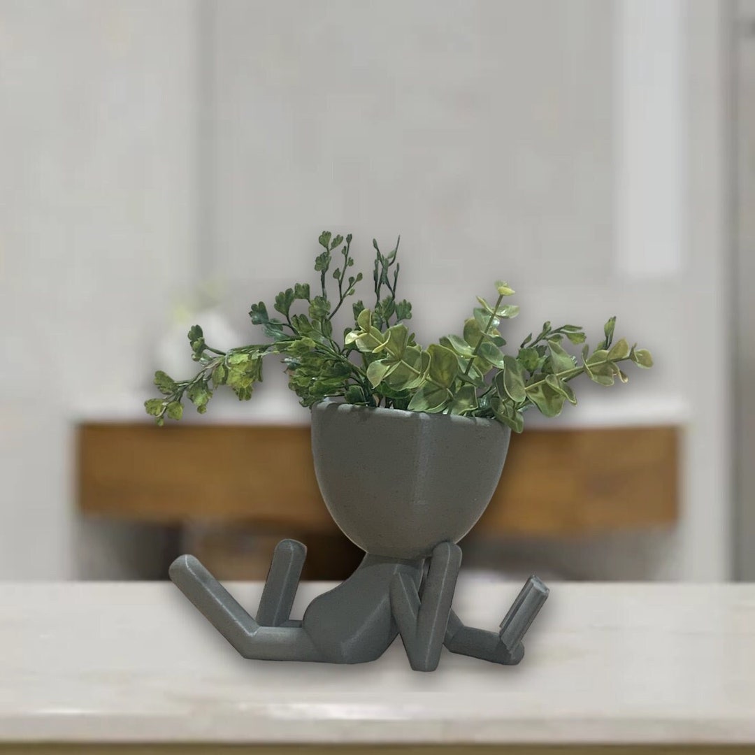 3D Printed Reading Planter Head, People Planter, Birthday Gift for Book ...